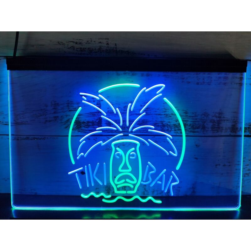 Tiki Bar Palm Mask Two Tone Hanging Neon Sign