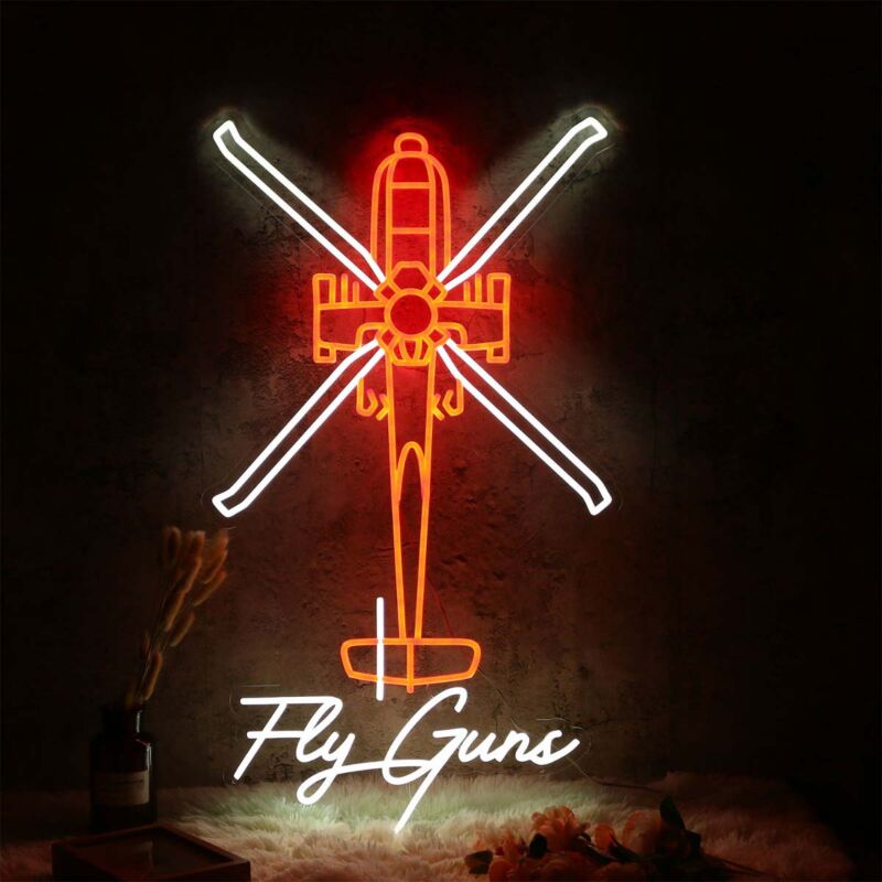 Helicopter By Fly Guns Neon Sign for Aviation Enthusiasts